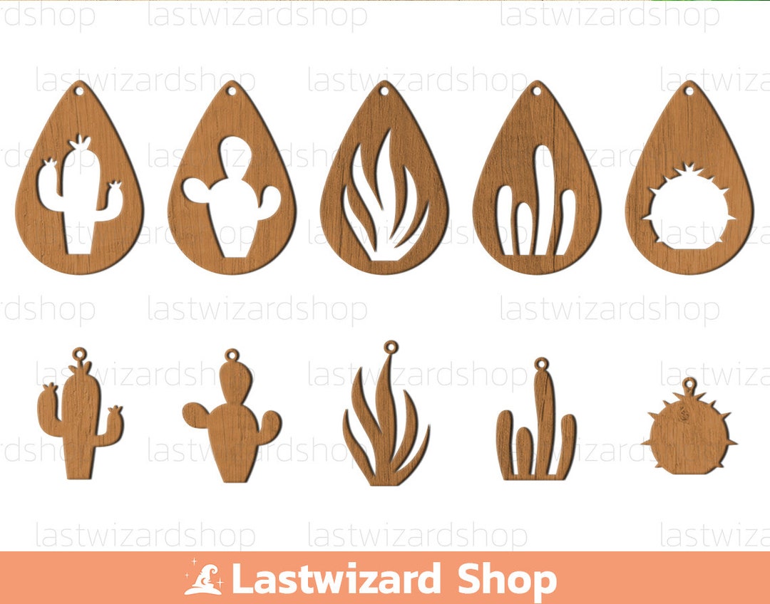 Cactus Earring SVG: Teardrop Faux Leather Template (digital Download ...