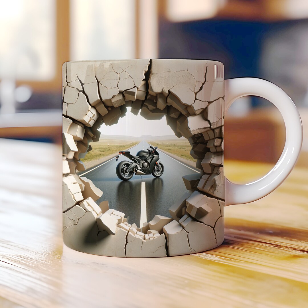 3D Inflated Motorcycle Mug Wrap Sublimation PNG | Whimsical Watercolor ...