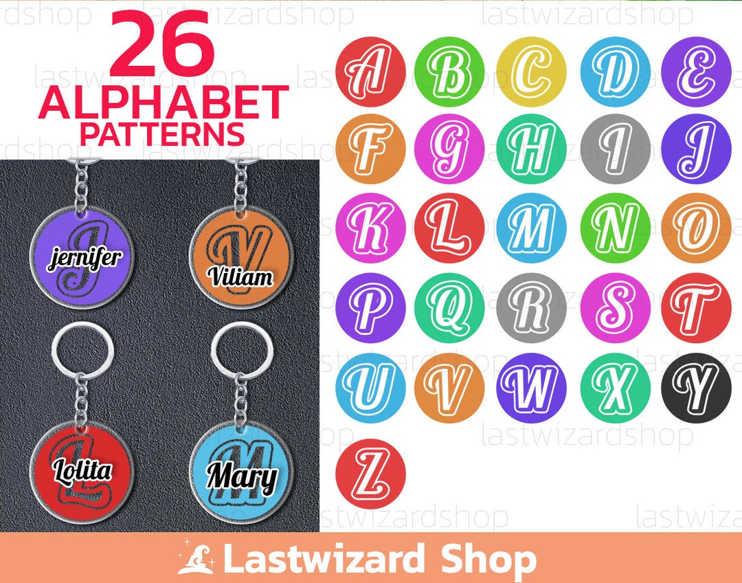 Alphabet Round Keychain Svg, English Alphabet Keyring Background Svg ...