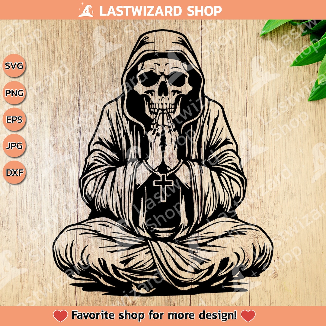 Skull Kneeling Pray Cross Svg Png Dxf, Skeleton Prayer Svg, Pray Svg ...