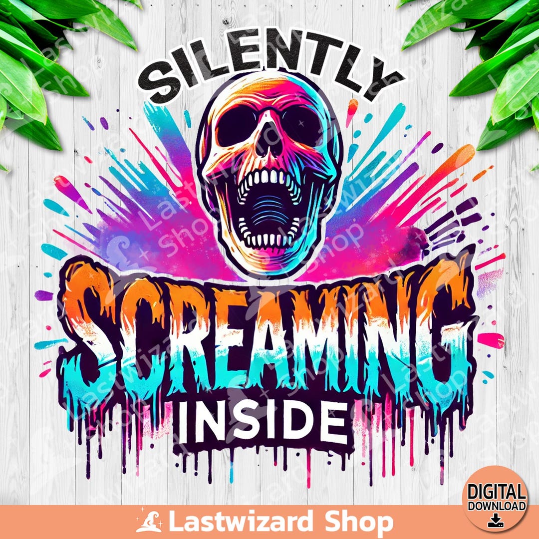 Silently Screaming Skull PNG: Funny Anxiety Sublimation Design (digital ...