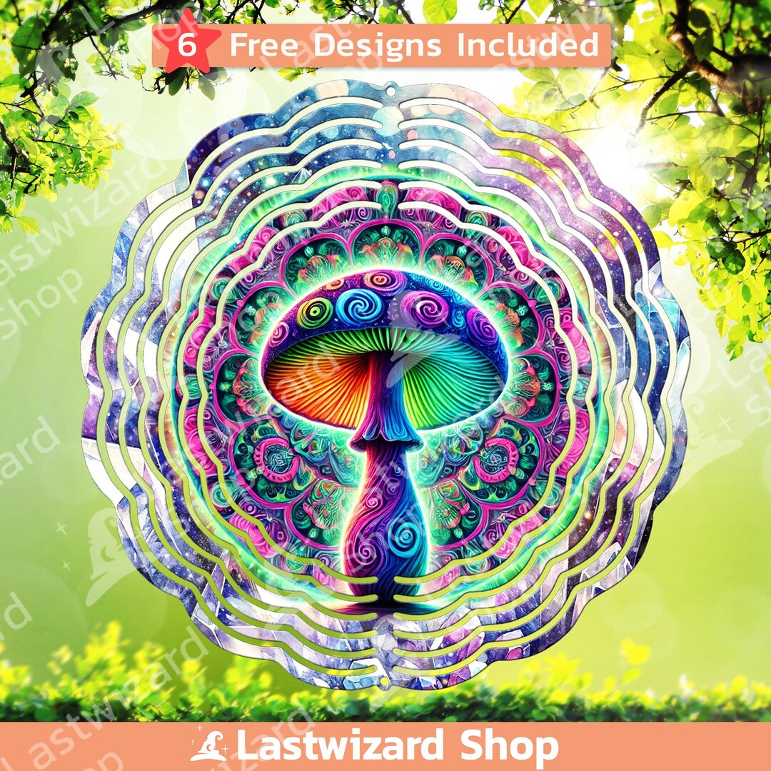 Psychedelic Mushroom Mandala Wind Spinner Garden Decor Png Etsy