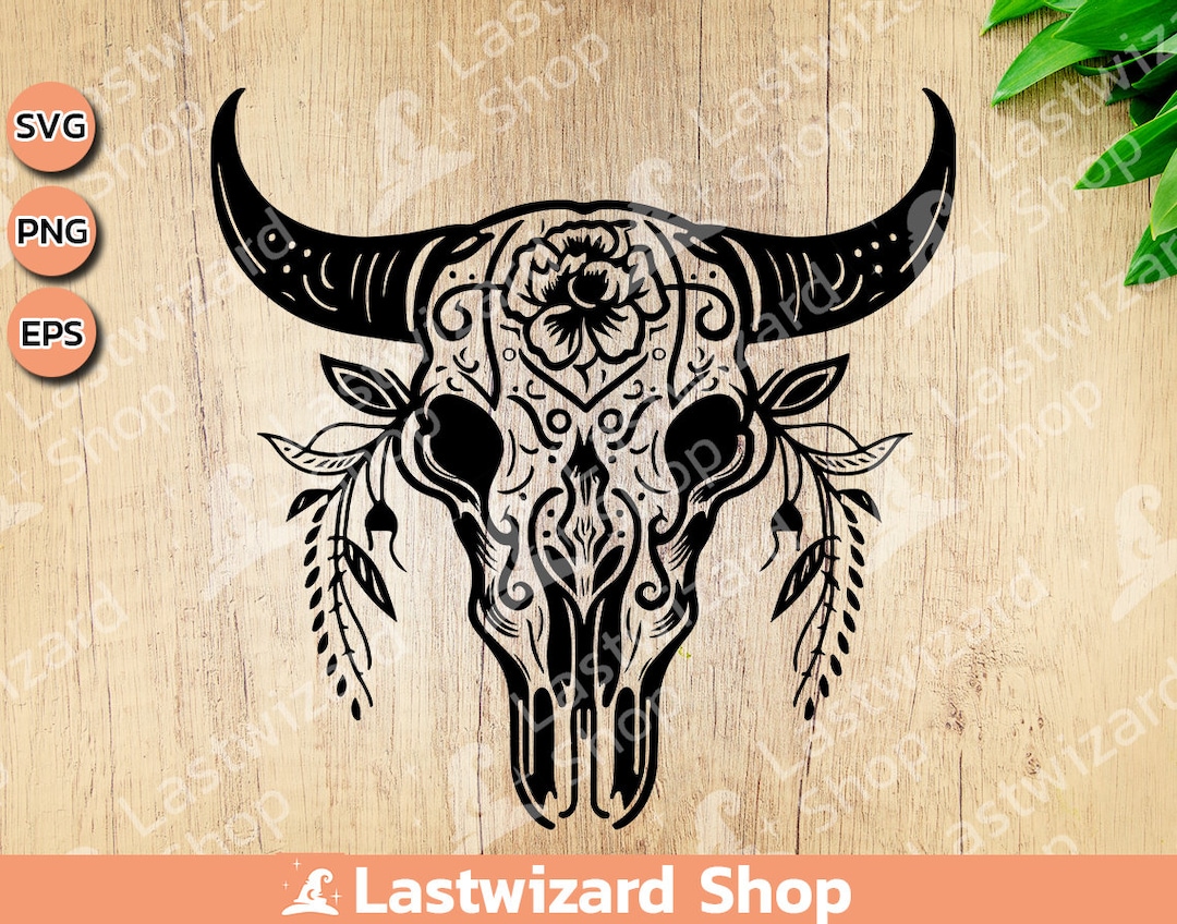 Boho Bull Skull Svg, Aztec, Tribal, Bohemian Svg, Desert Svg, Cowboy ...