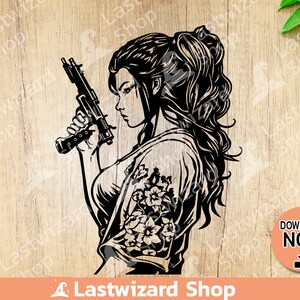 Kimono Warrior Girl With Gun Svg, Geisha Girl Tattoo, Svg Files for ...
