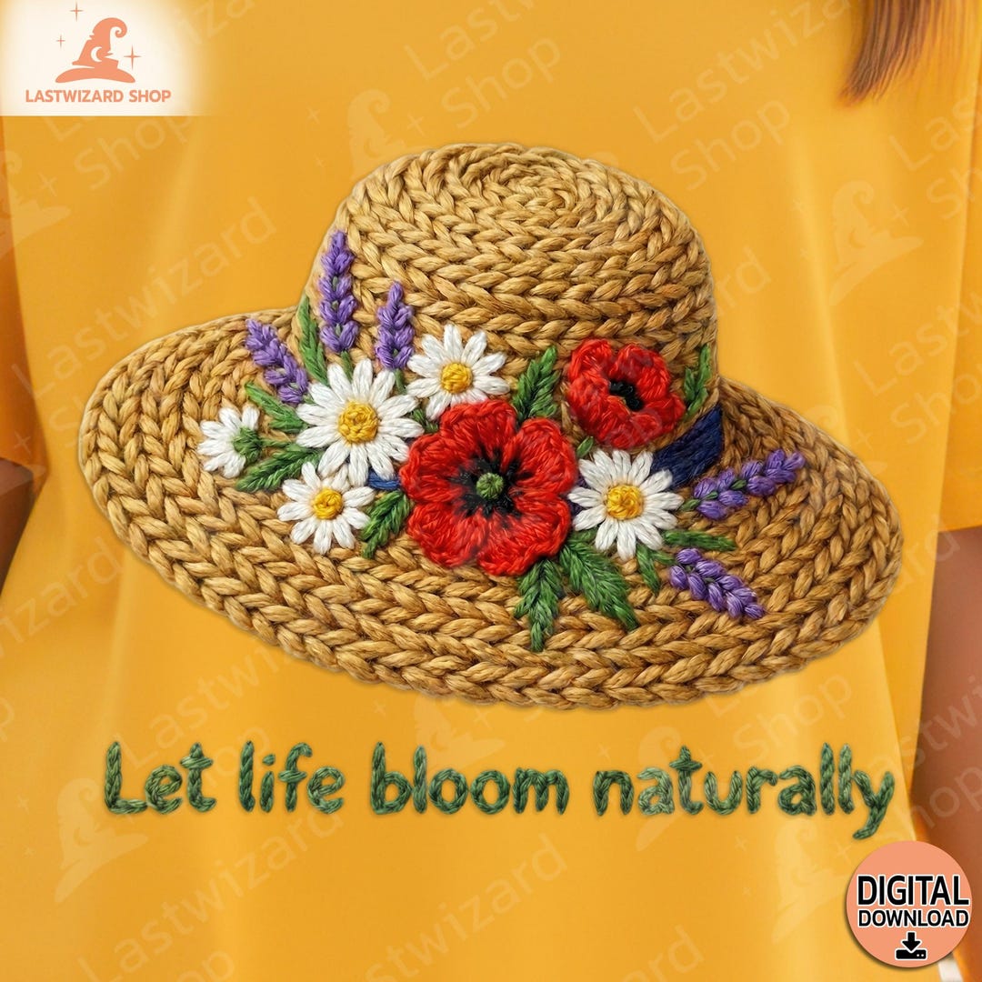 Let Life Bloom PNG, Knitted Straw Hat Sublimation, 3D Floral Sun Hat ...