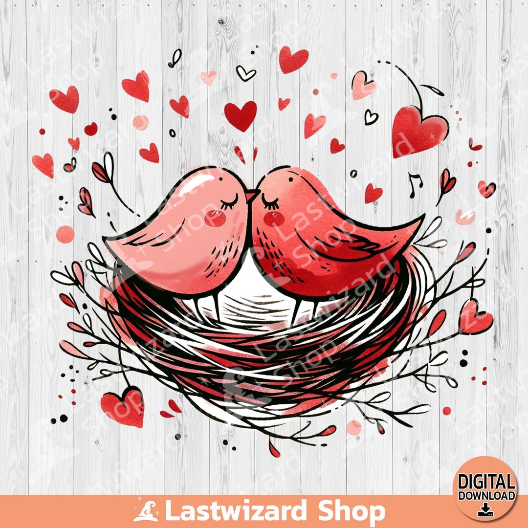 Valentine Love Birds PNG: Watercolor Heart Clipart (digital Download ...