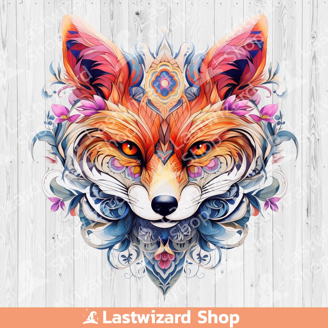 Mandala Bohemian Fox Png Sublimation, Boho Fox Jpg, Nine Tail Clip Art ...