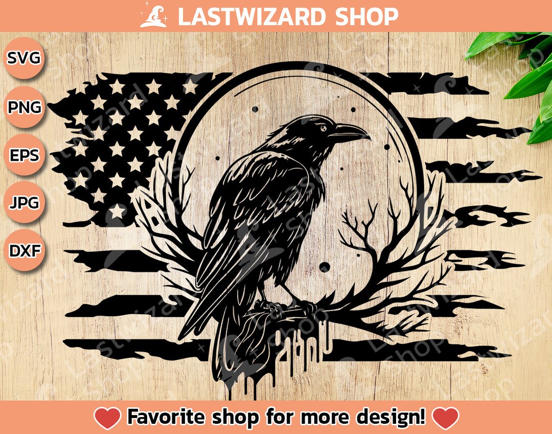 Retro Gothic Raven USA Flag PNG, Witchy Familiar Sublimation for Pagan ...