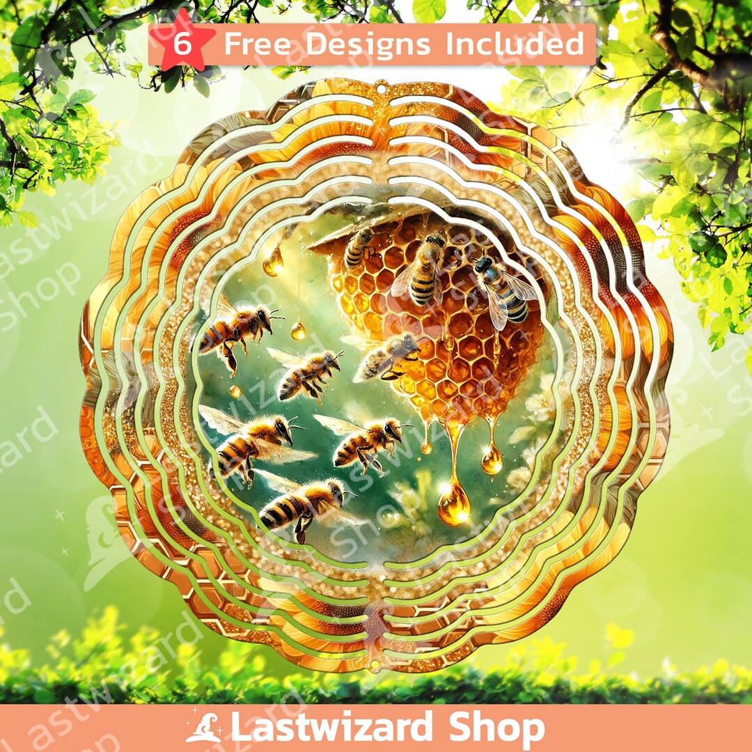 Bee Hive Wind Spinner PNG, Honeycomb Bumblebee Sublimation Design ...