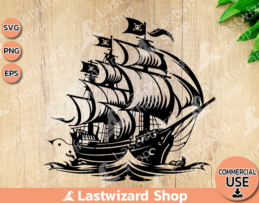 Pirate Ship SVG PNG File, Ship Captain Svg, Black Ship Svg, Nautical ...