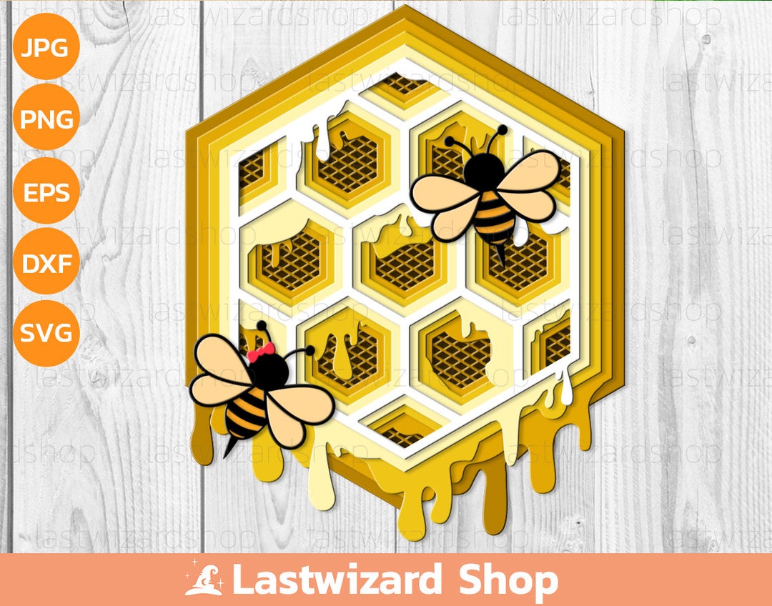 3D Biene und geschichtete Honigwabe svg, Mandala svg, Babyparty-Wand ...