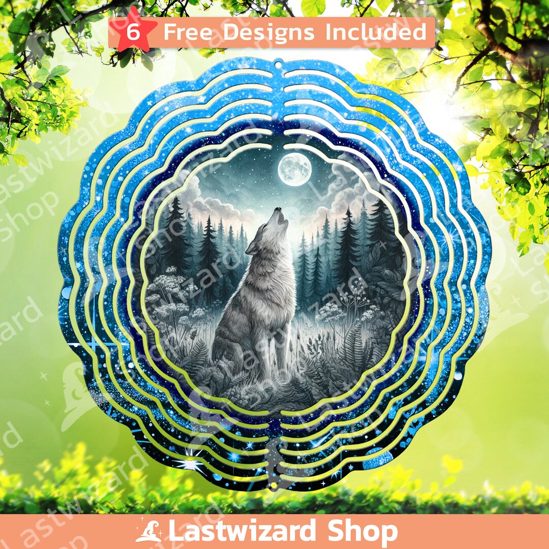 Wolf Howling Wind Spinner PNG: Forest Night Sky Sublimation Design ...