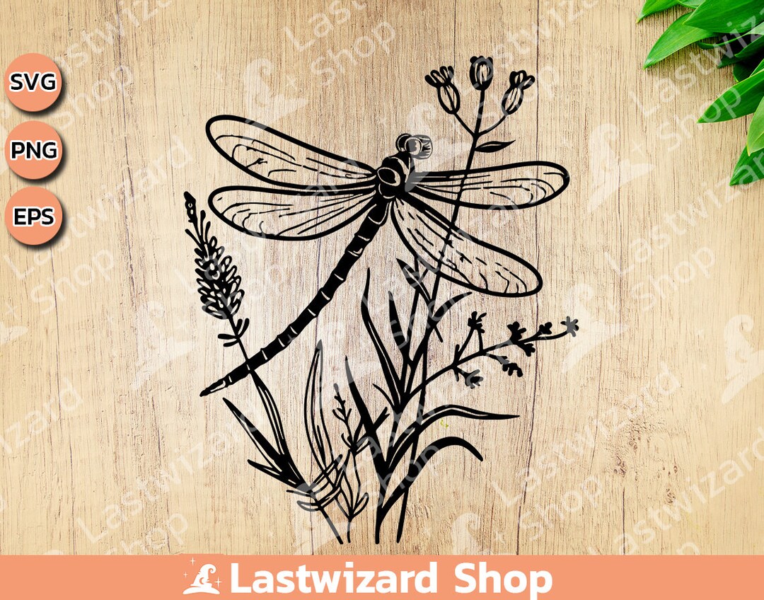 Dragonfly With Grass Svg, Insect Svg, Nature Svg, Summer Svg, Dragonfly ...