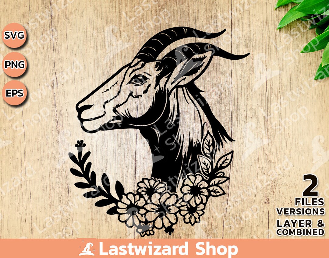 Goat With Flower Svg, Goat Farming, Goat Head, Wall Decor, Western ...