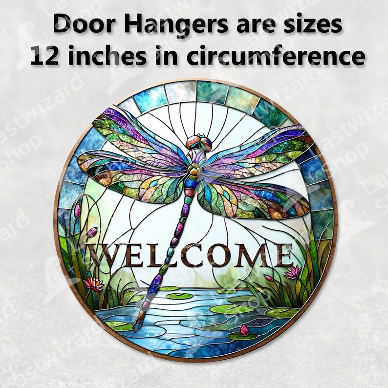 Dragonfly Stained Glass Welcome Sign PNG, Faux Stained Glass Wreath ...