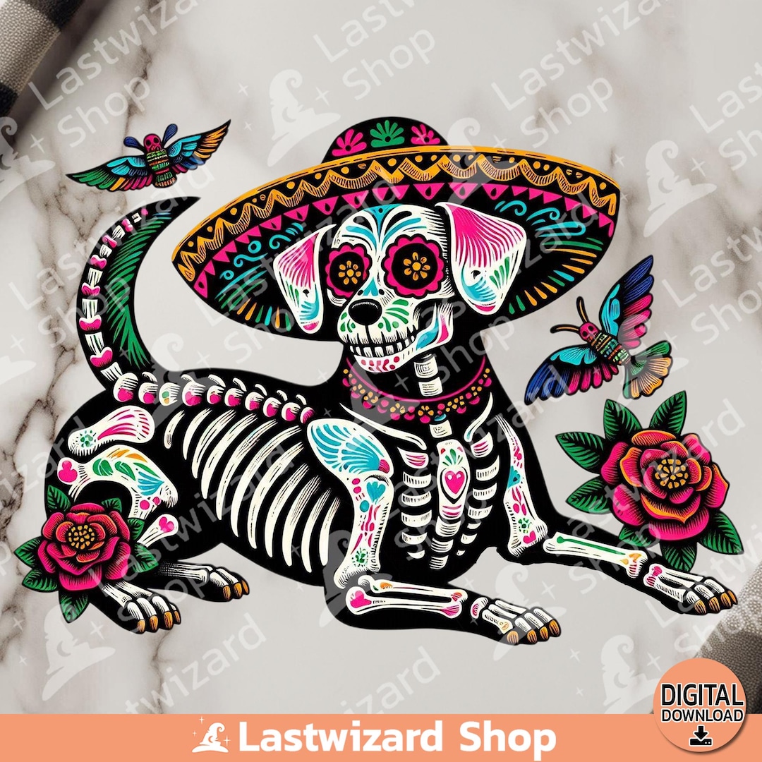 Sugar Skull Dogpng, Day of the Dead Sublimation Design, Watercolor ...