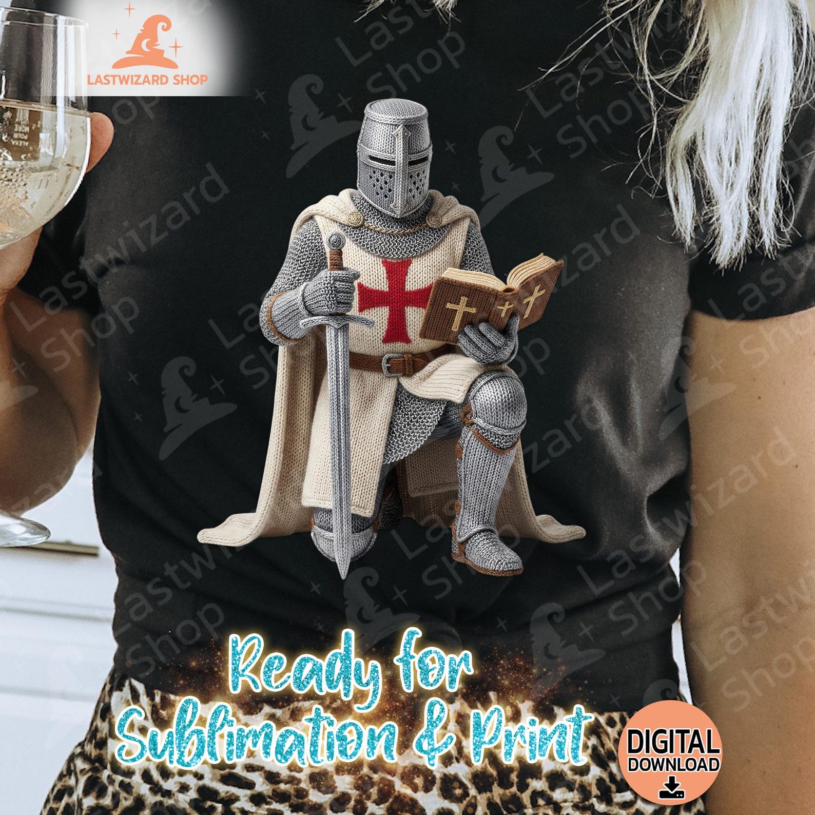 Knitted Crusader Knight PNG, 3D Crochet Armor of God, Kneeling Templar ...