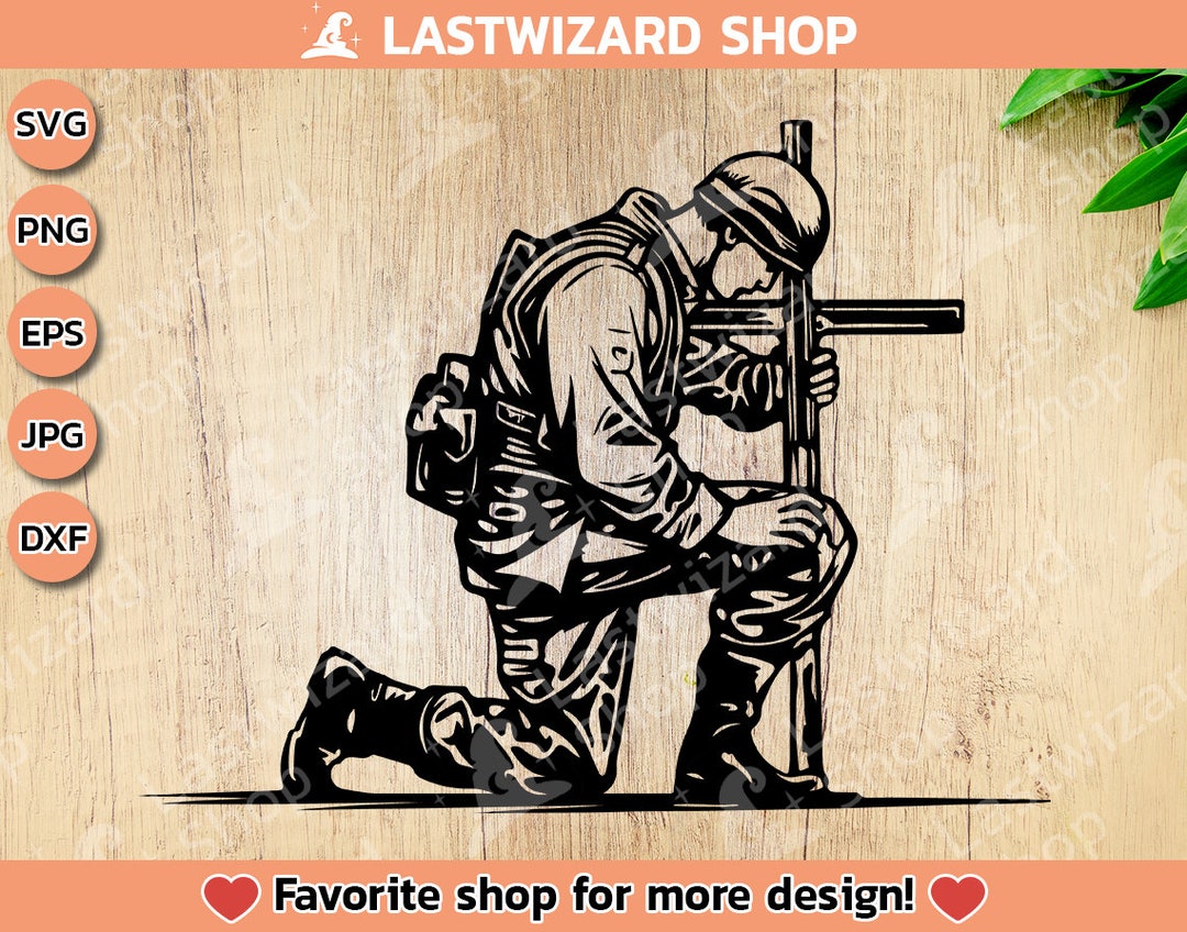 Fallen Soldier Kneeling With Cross SVG PNG: Memorial Clip Art (digital ...