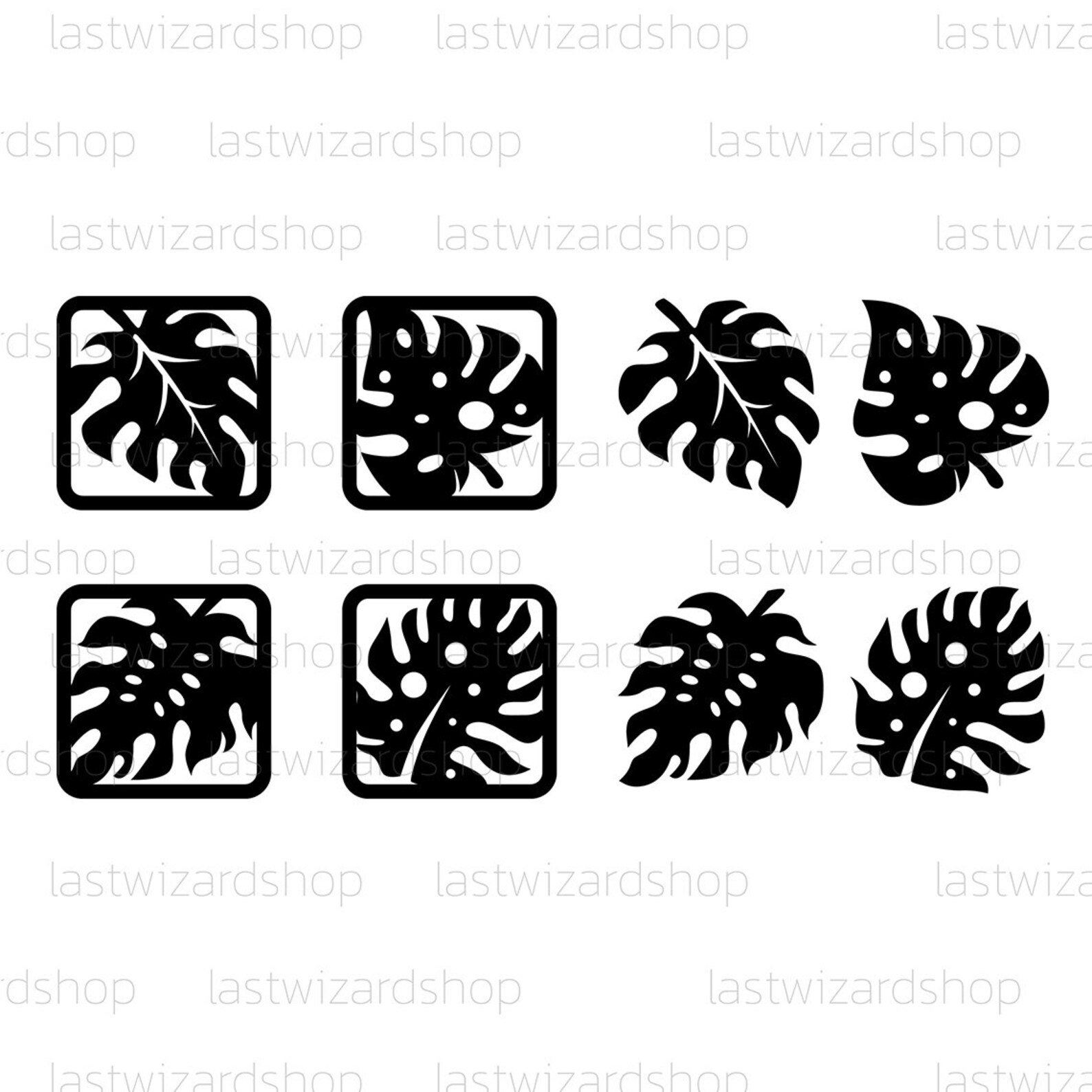 8 Monstera Leaf Coaster Templates Svg Grill Trivet DXF | Etsy