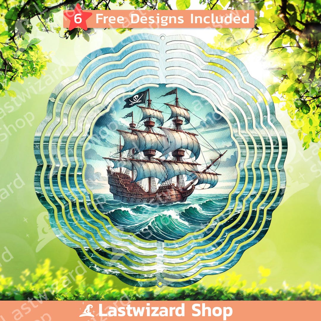 Pirate Ship on Ocean Wind Spinner PNG, Sailboat Pirateship Wind Spinner ...