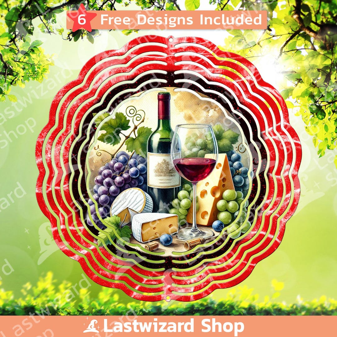 Wine and Cheese and Grape Wind Spinner PNG, Wine Drink Wind Spinner Sublimation Template PNG ...