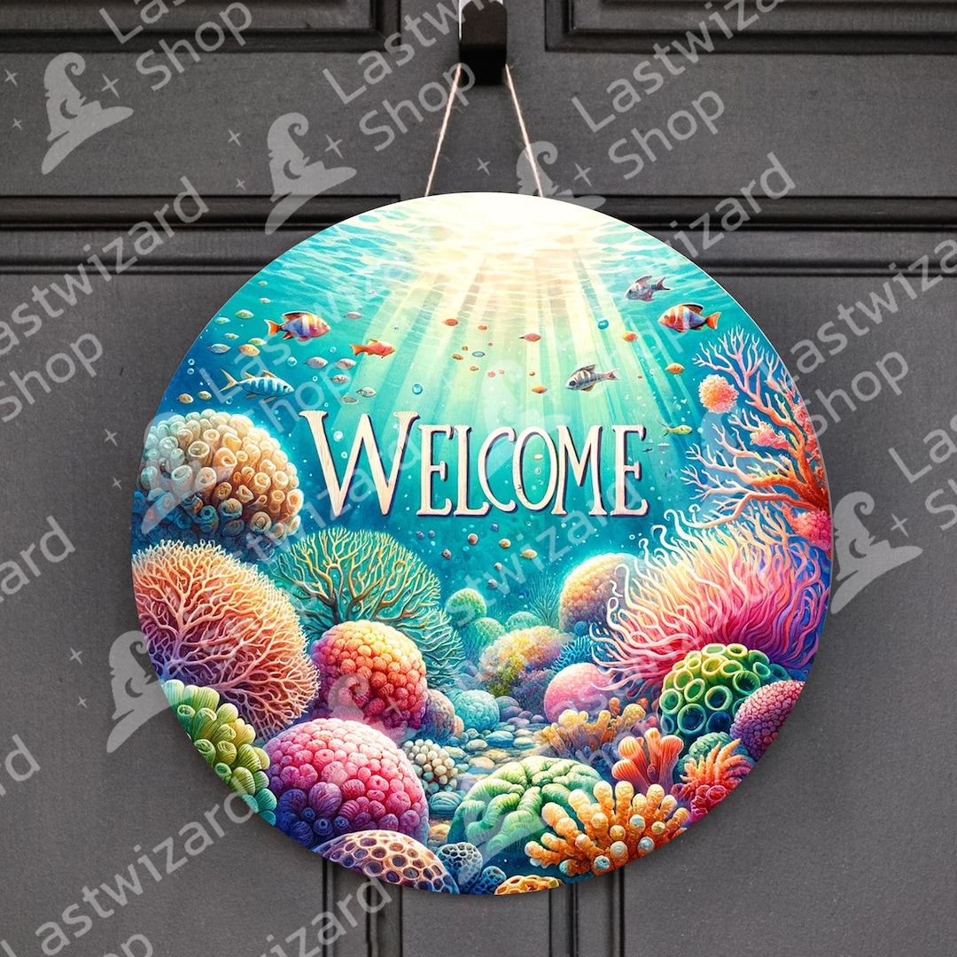Coral Reef Welcome Sign PNG: Ocean Fish Door Hanger (digital Download ...
