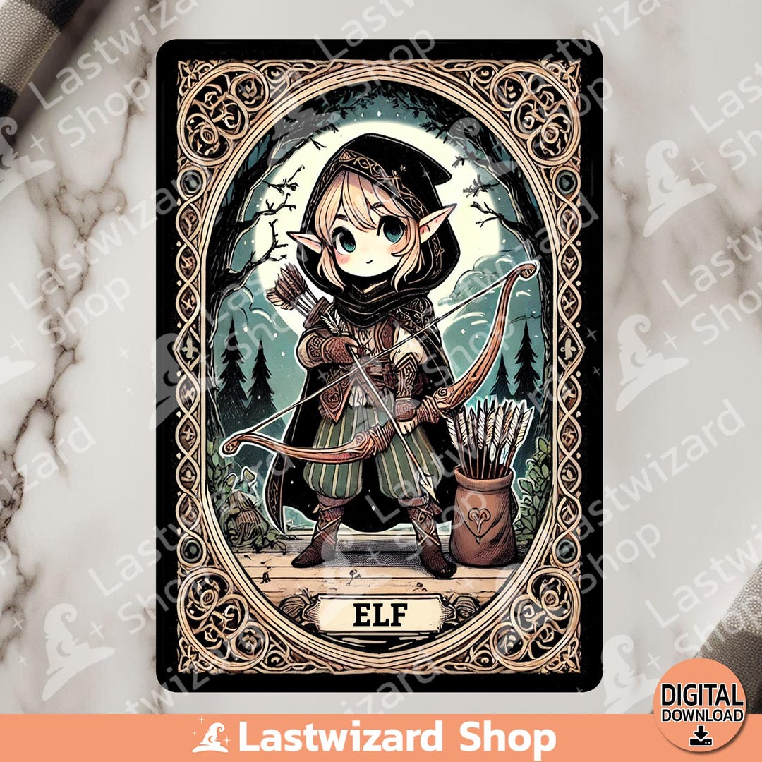 Elf Tarot Card PNG, Elf Archer Forest Sublimation Design, Watercolor ...