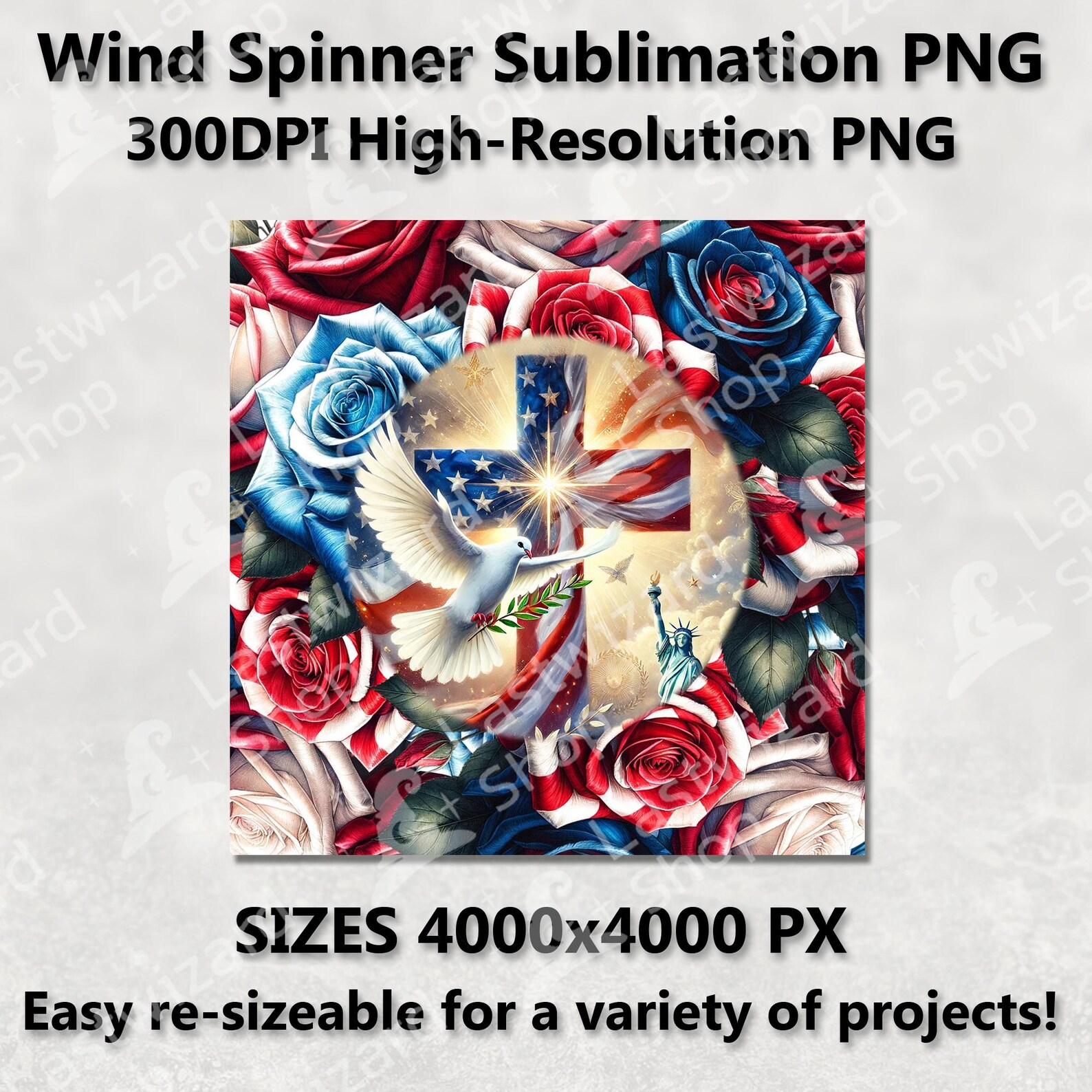Patriotic Dove & Cross Wind Spinner PNG: American Flag Sublimation ...
