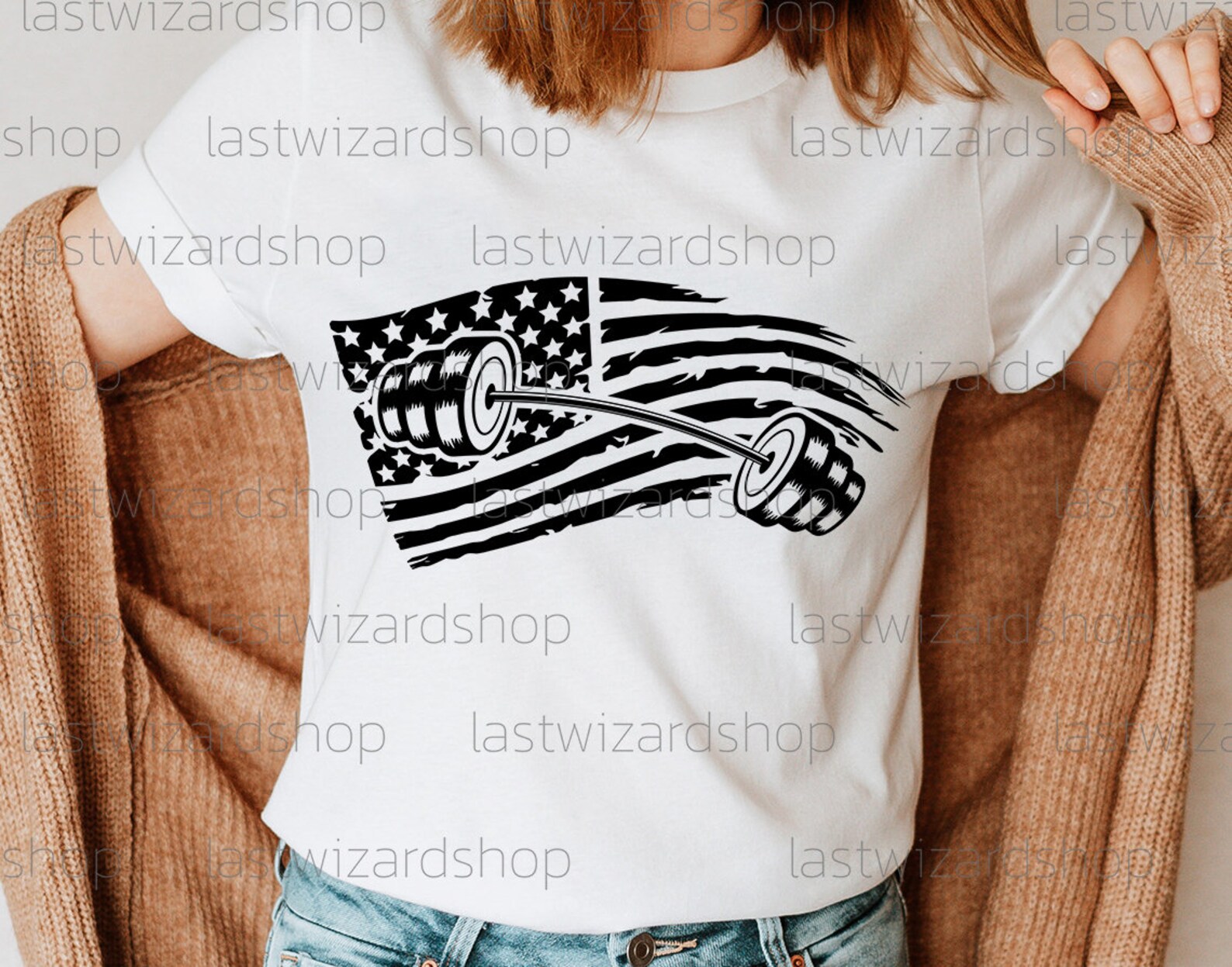 Distressed American Flag with Barbell Svg Workout Svg | Etsy