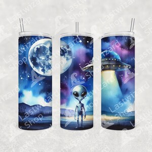 Alien and UFO With Moon 20 Oz Skinny Tumbler Sublimation Design for ...
