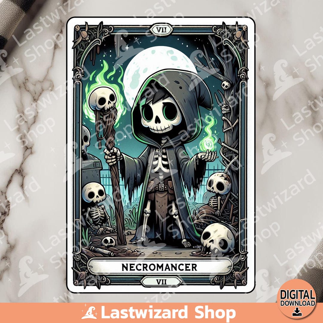 Necromancer Tarot Card PNG: Undead Skeleton Design (digital Download ...