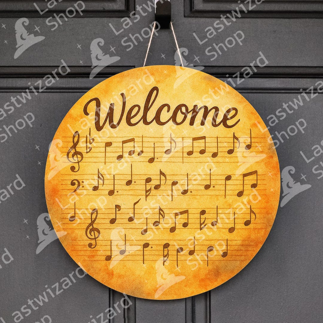 Music Sheet Round Welcome Sign Png, Music Note Door Hanger 12 Inch ...