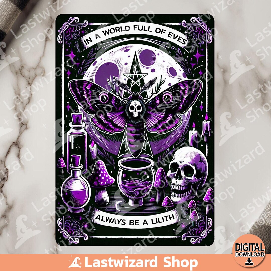 Lilith Tarot Card PNG, Death Head Moth Skull Sublimation Design, Wiccan ...