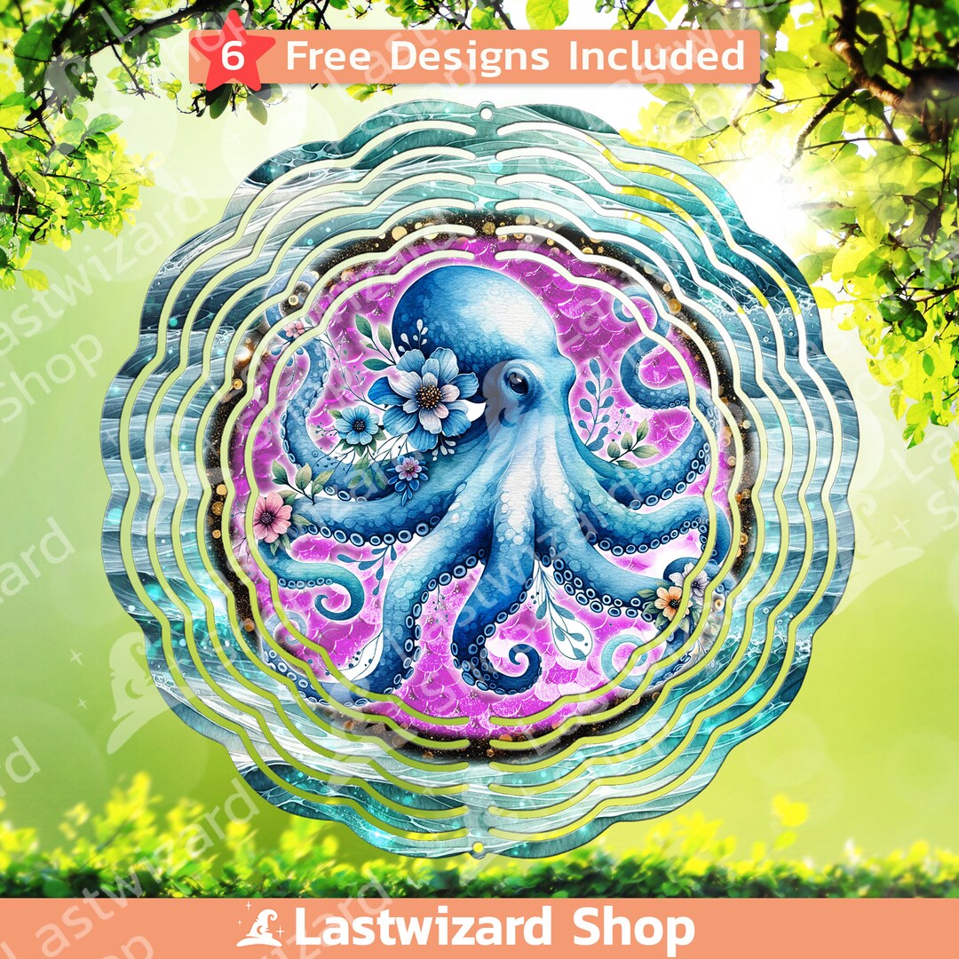 Blue Octopus With Flowers Wind Spinner PNG, Floral Octopus Wind Spinner ...