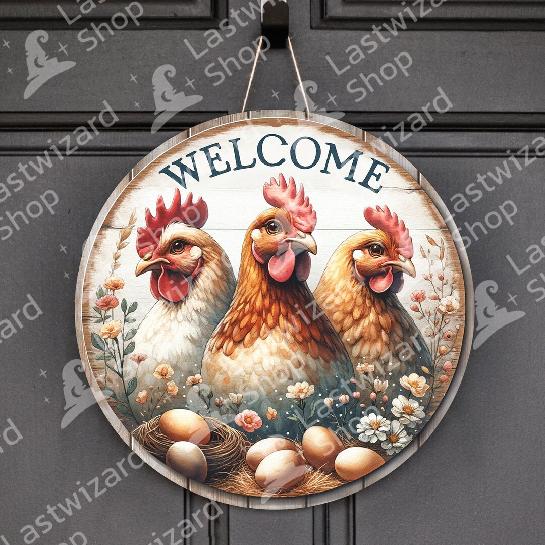 Chicken & Eggs Welcome Door Sign: Round Wreath PNG (digital Download ...