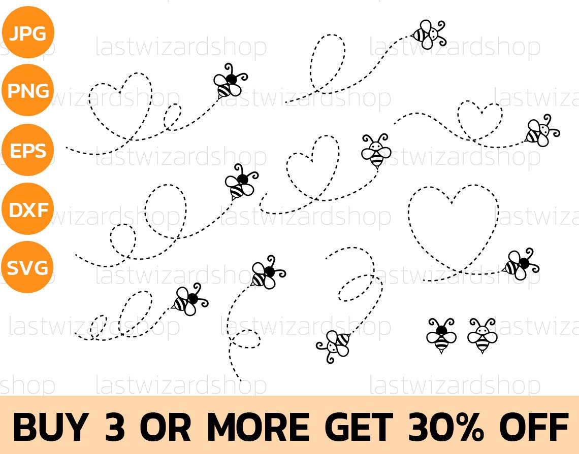 Flying Bee Svg Bee Path Bundle Svg Heart Honey Bee in Flight | Etsy