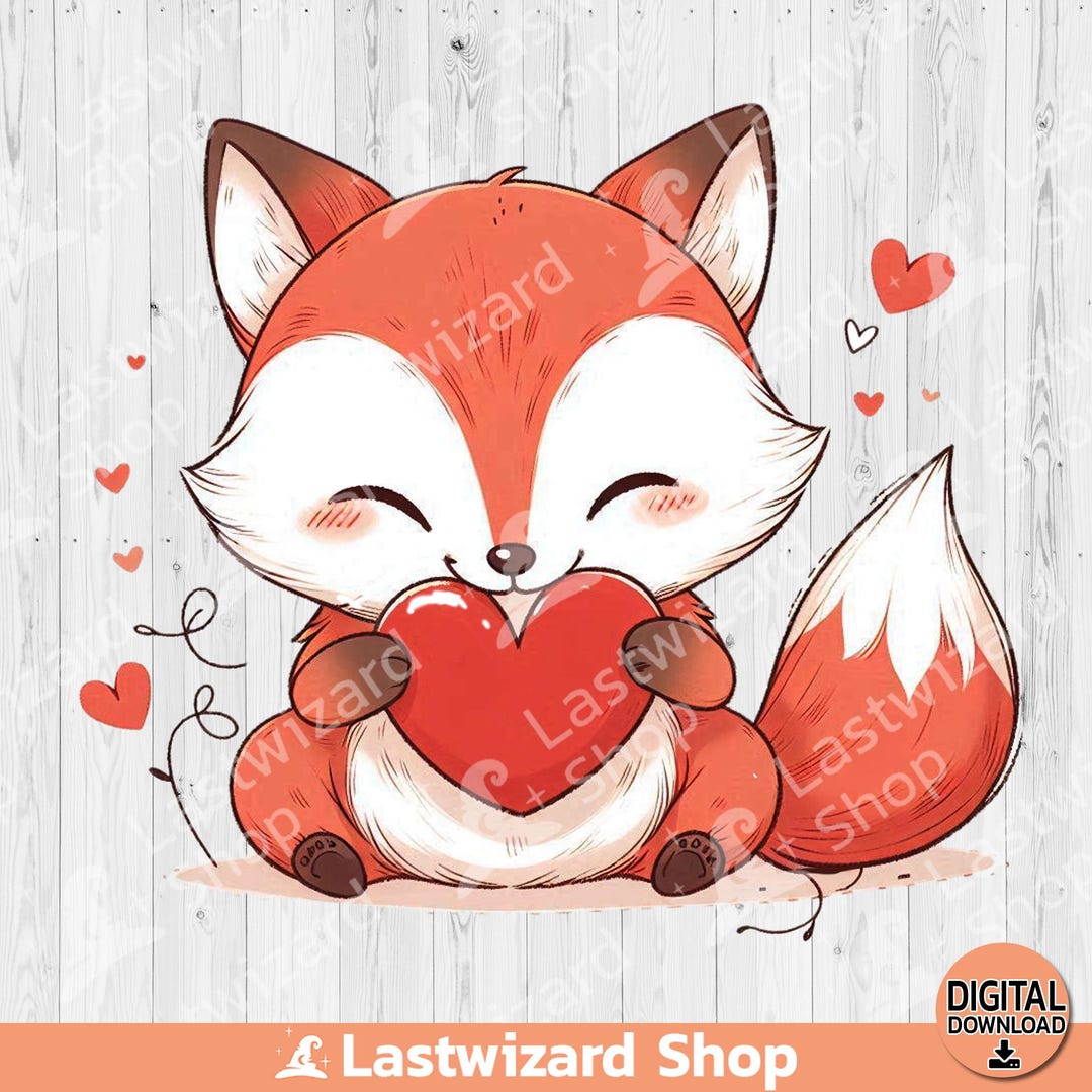 Cute Fox Biting Heart Png, Fox Owner Valentines Gift Sublimation Design ...