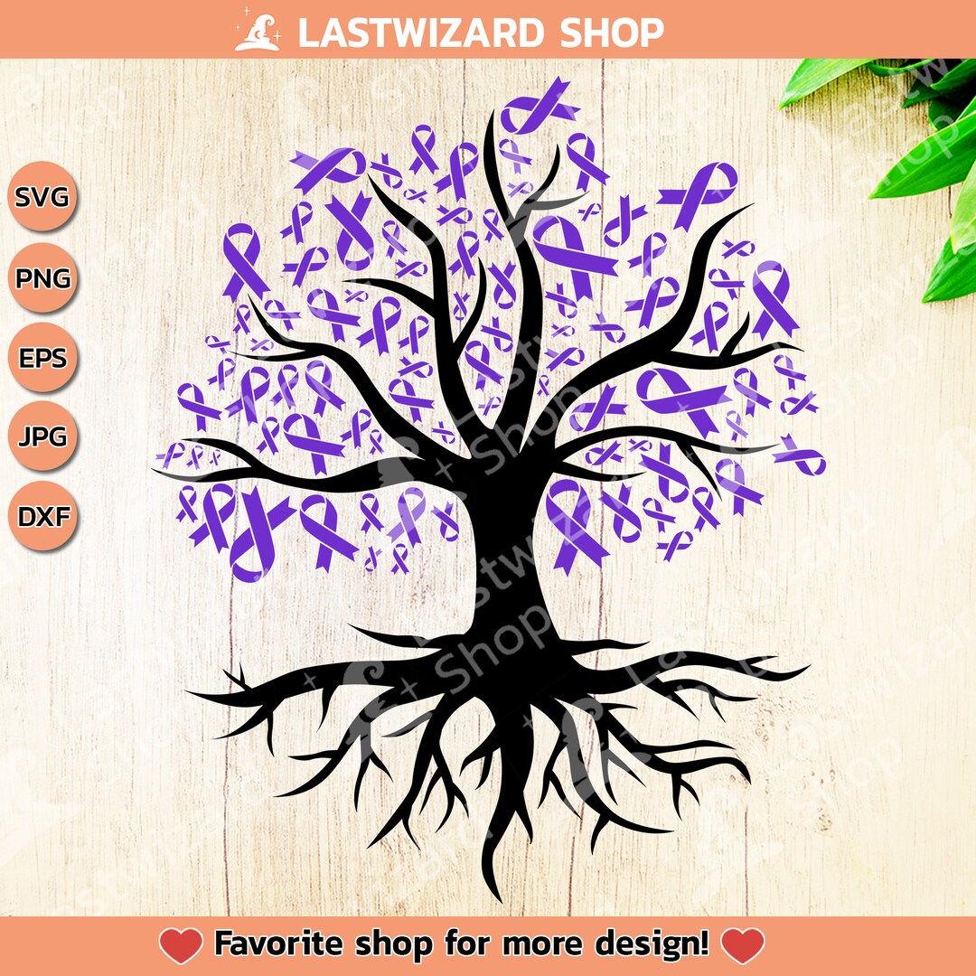 Pancreatic Cancer Tree Svg, Cancer Awareness Svg, Purple Ribbon Svg ...