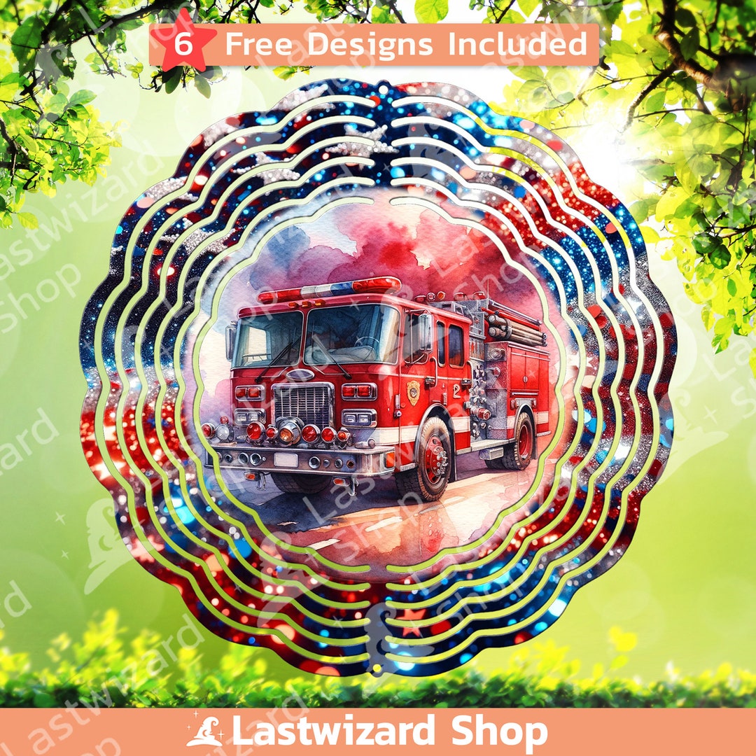 Red Fire Truck Wind Spinner PNG, Firefighter Wind Spinner Sublimation ...
