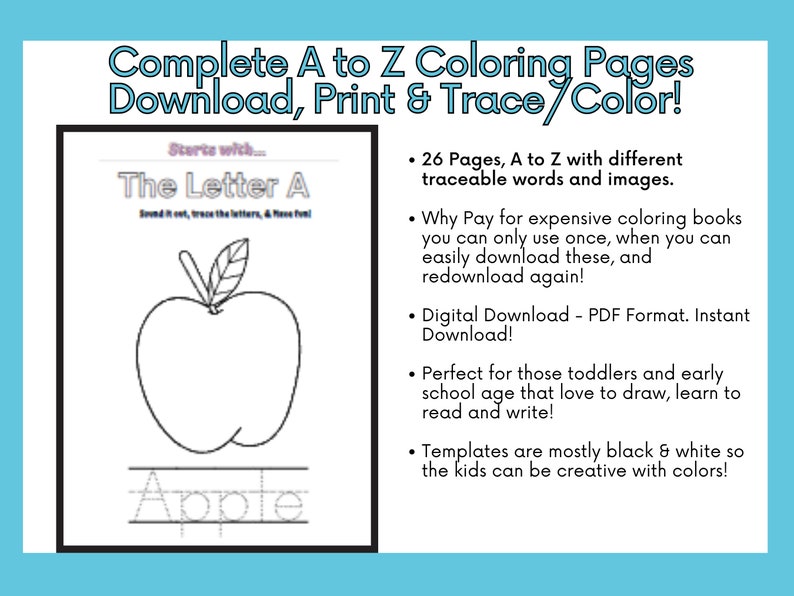Coloring Pages A to Z With Images Tracer and Outlines Great - Etsy
