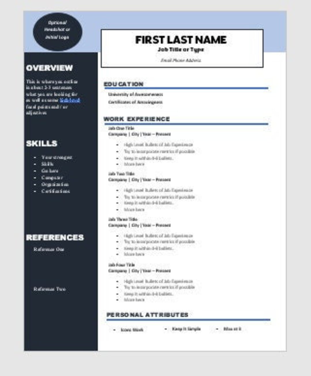 Modern Resume Template - Editable - Digital Download - Etsy