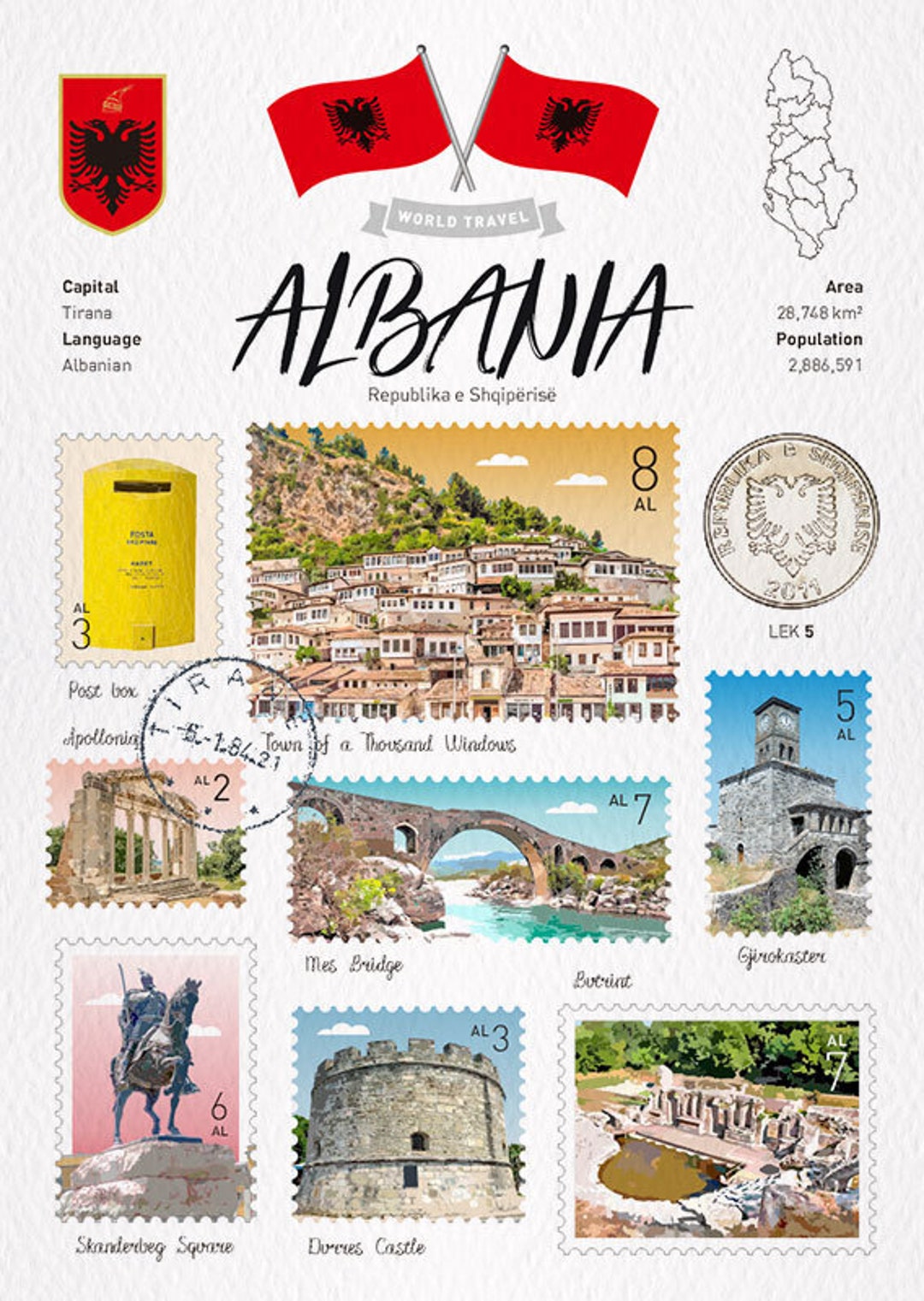 WT World Travel Albania Postcard - Etsy