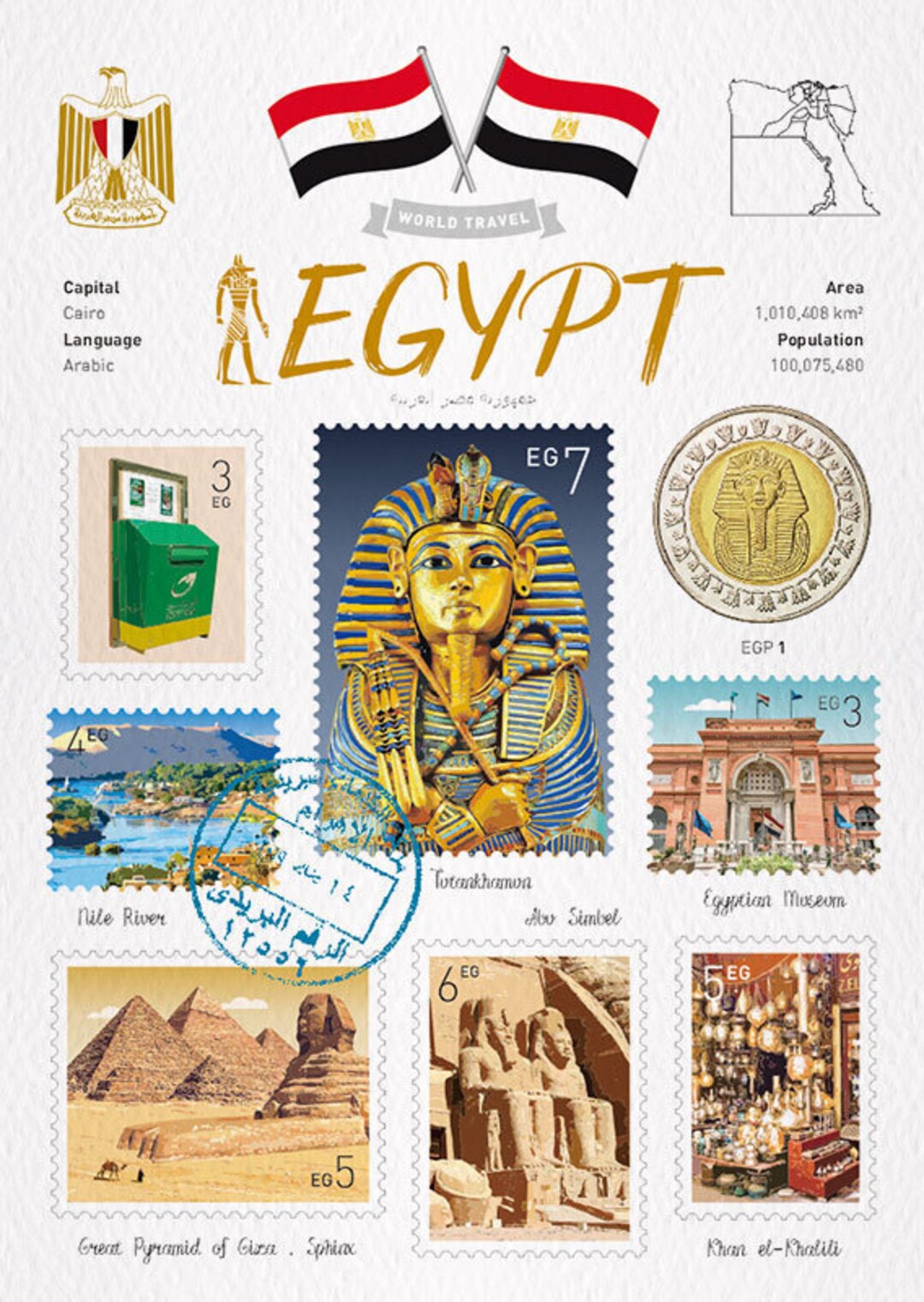 WT World Travel Egypt Postcard - Etsy