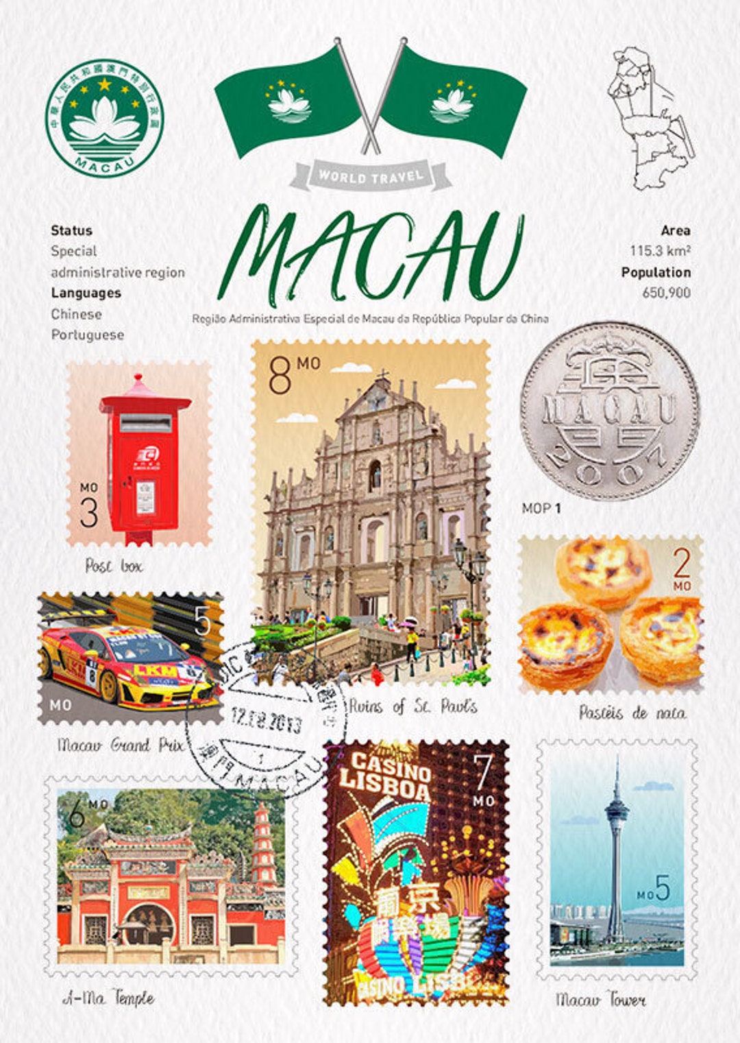 WT World Travel Macau Postcard - Etsy