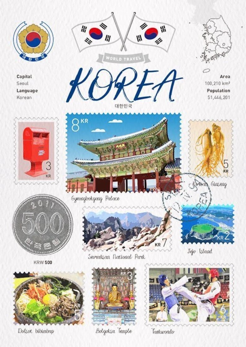 WT World Travel South Korea Postcard - Etsy