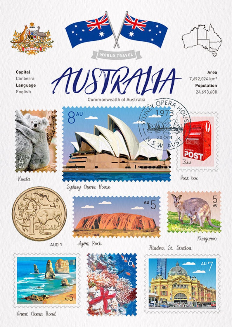 WT World Travel Australia Postcard - Etsy