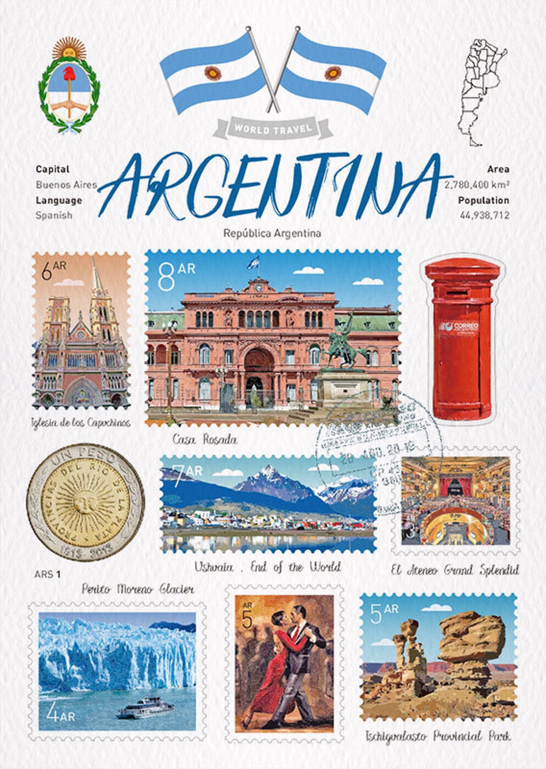 WT World Travel Argentina Postcard - Etsy