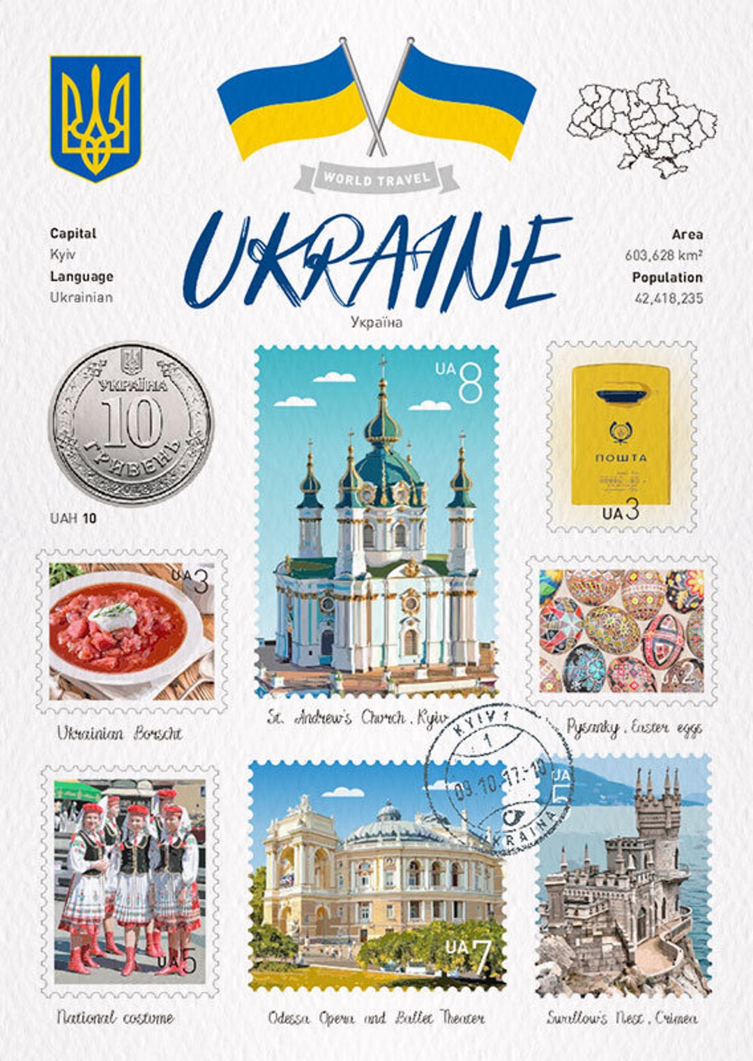 WT World Travel Ukraine Postcard - Etsy
