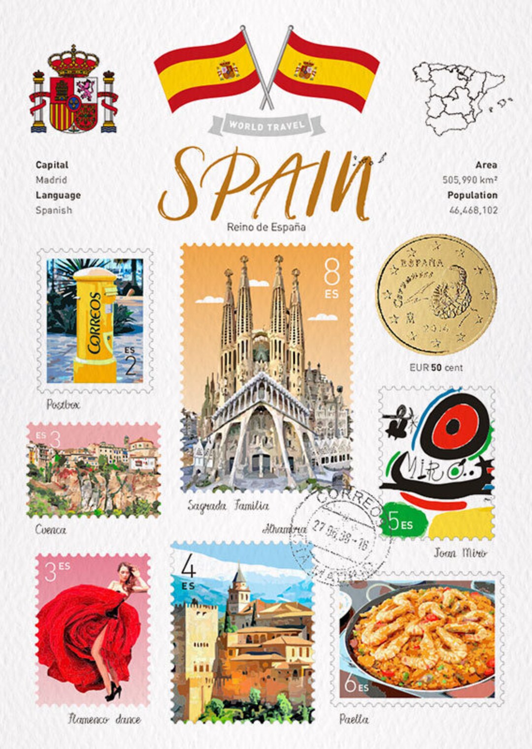WT World Travel Spain Postcard - Etsy