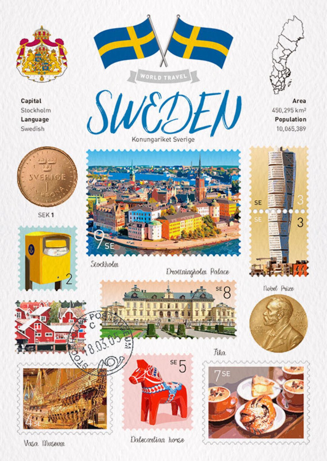 WT World Travel Sweden Postcard - Etsy